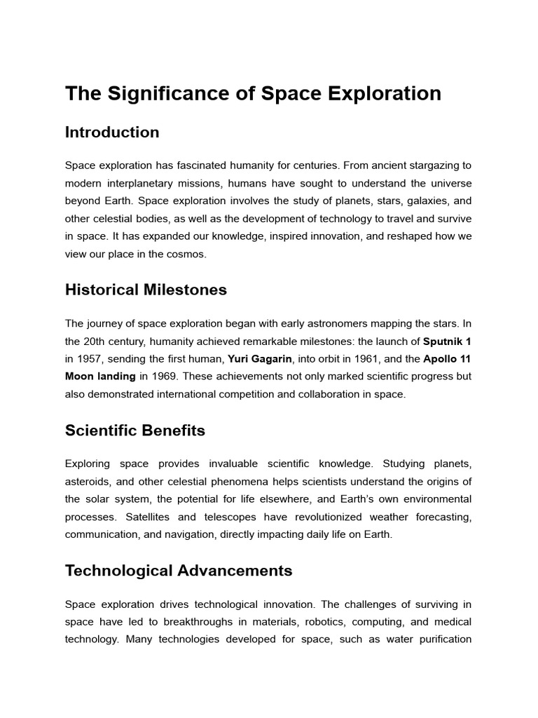The Significance of Space Exploration | PDF | Space Exploration | Outer ...