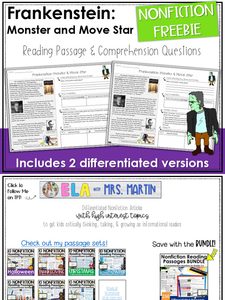 Reading Passage & Comprehension Questions: Monster and Move Star | PDF ...