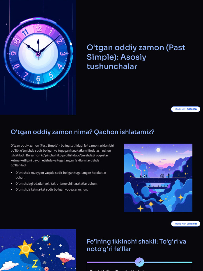 Otgan Oddiy Zamon Past Simple Asosiy Tushunchalar | PDF
