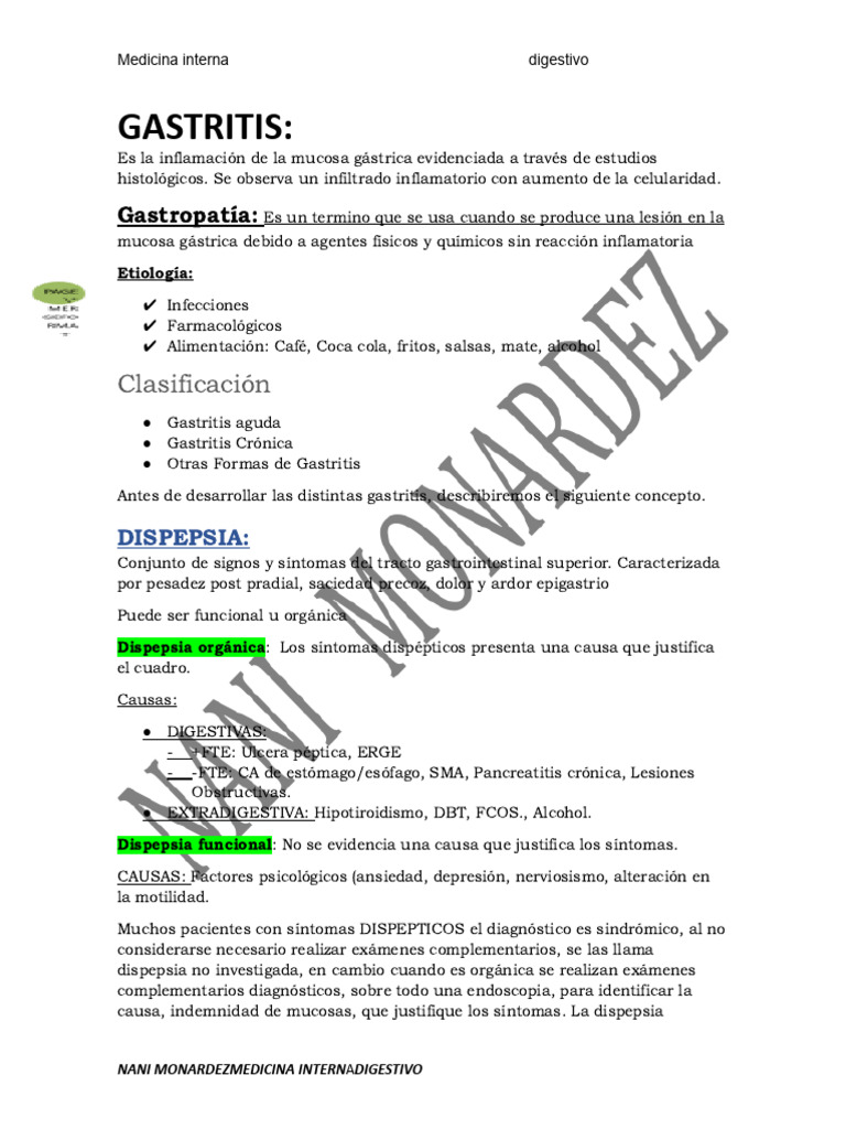 GASTRITIS.docx | PDF | Indigestión | Enfermedades y trastornos