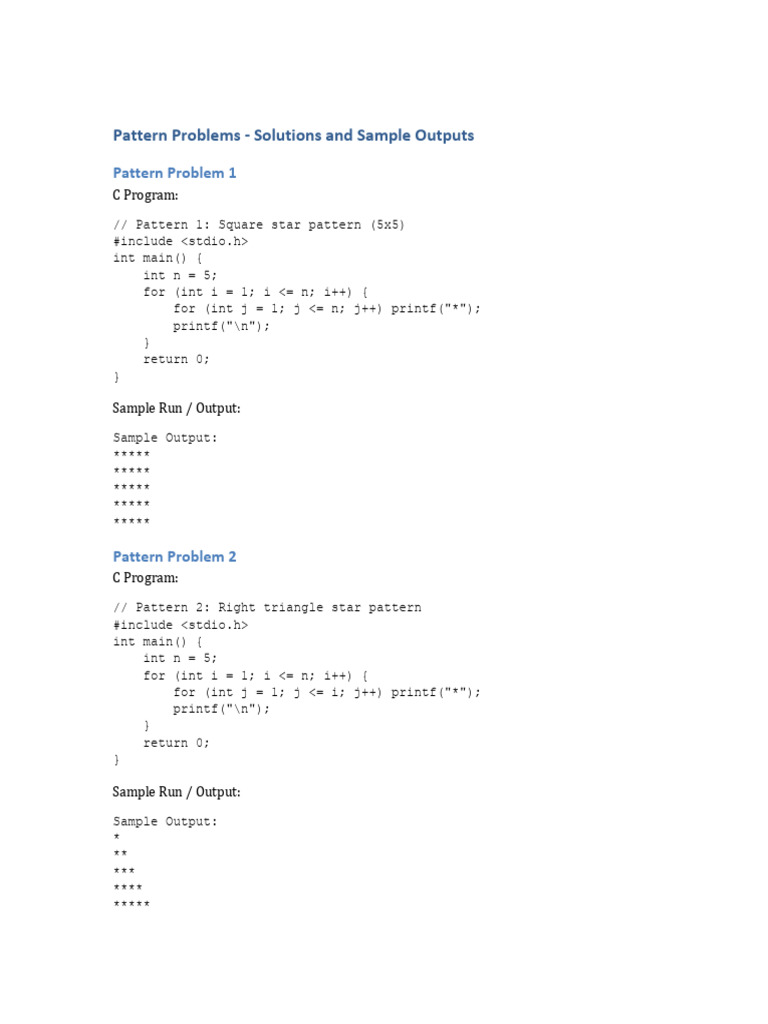 Pattern Problems Solutions | PDF | Computer Programming