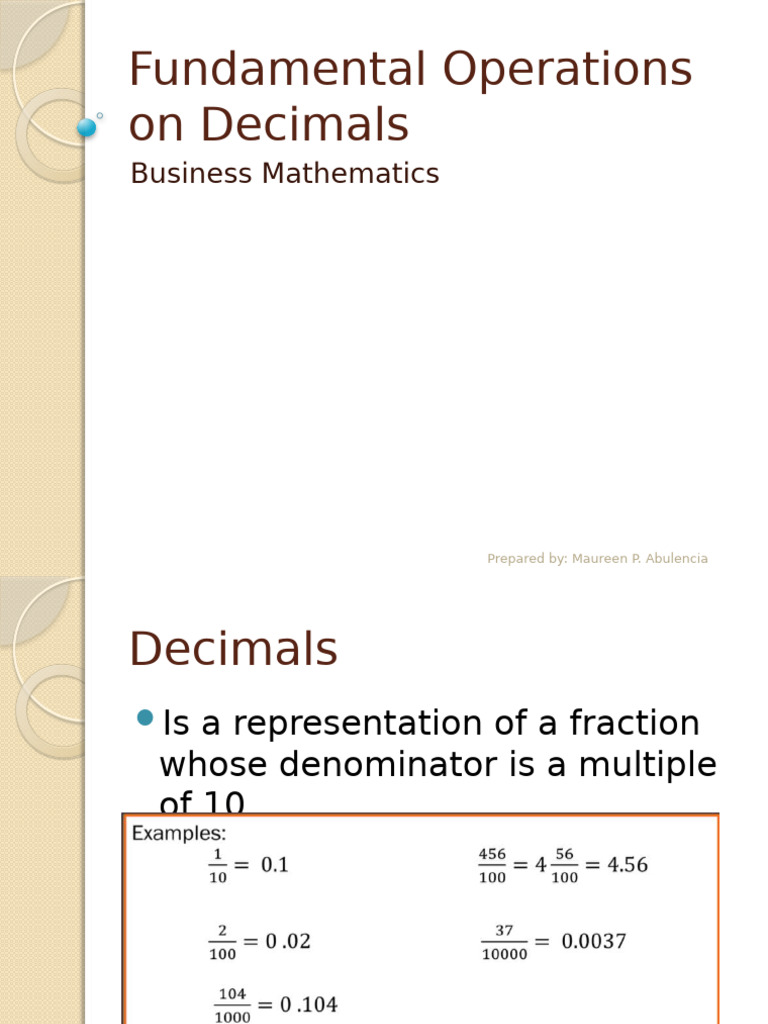 05 Fundamental Operations On Decimals Rev | PDF | Division (Mathematics ...