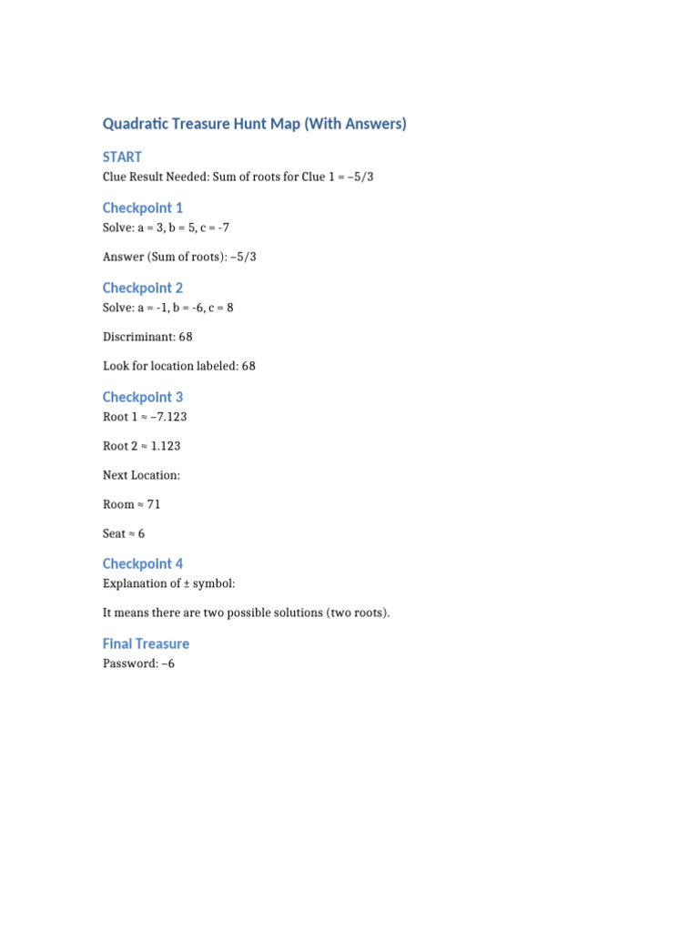 Quadratic Treasure Hunt Map | PDF