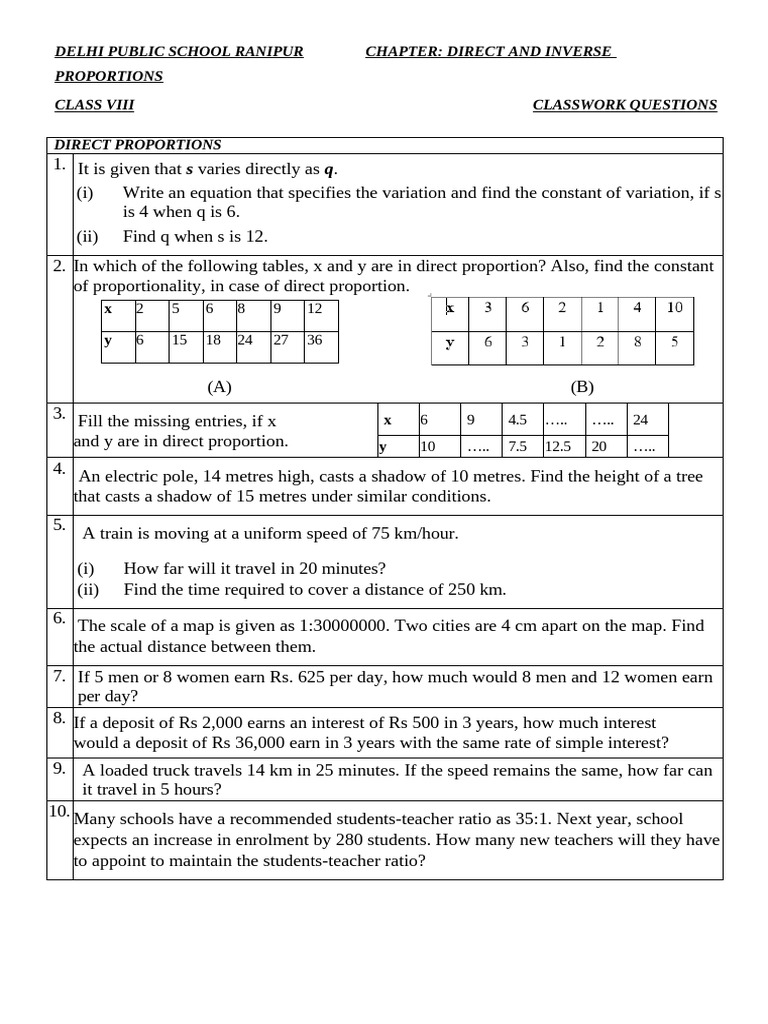 CW Direct and Inverse Proportions | PDF | Gases