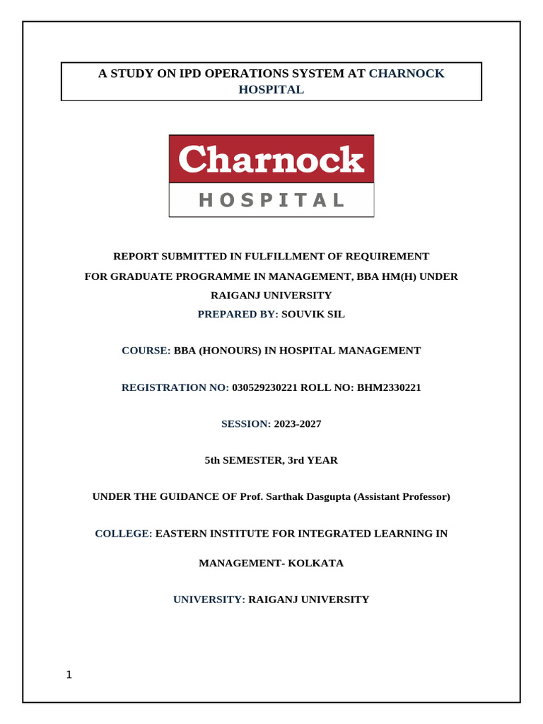 A Study On Ipd Operations System at Charnock Hospital | PDF | Hospital ...