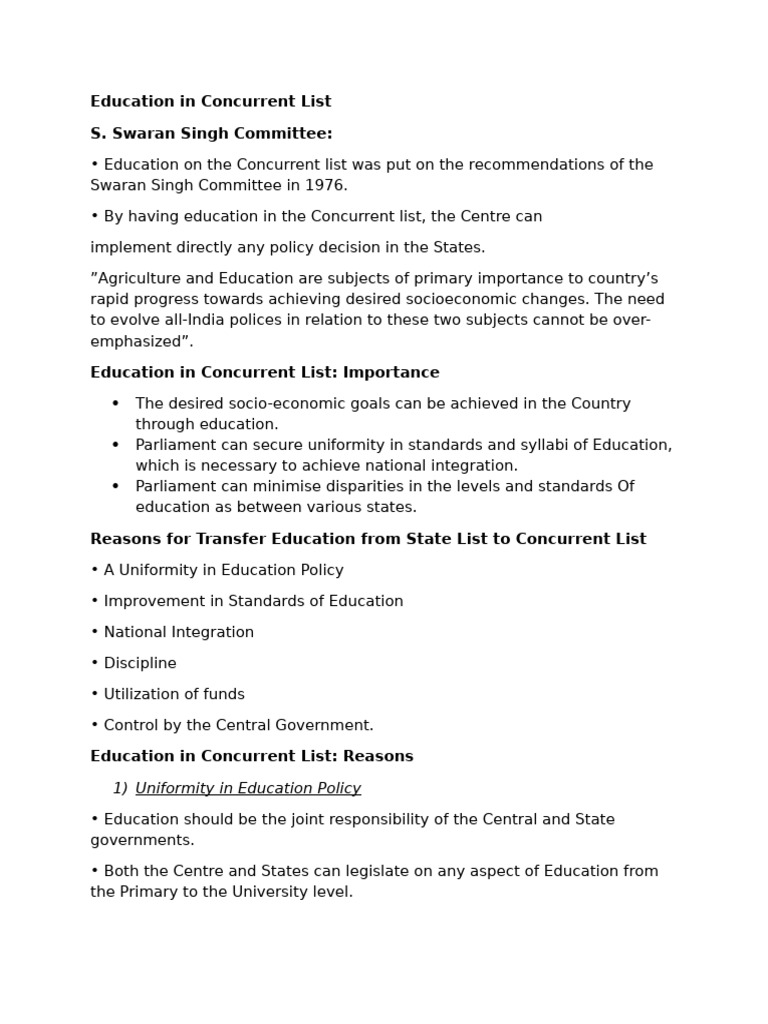 Education in Concurrent List | PDF