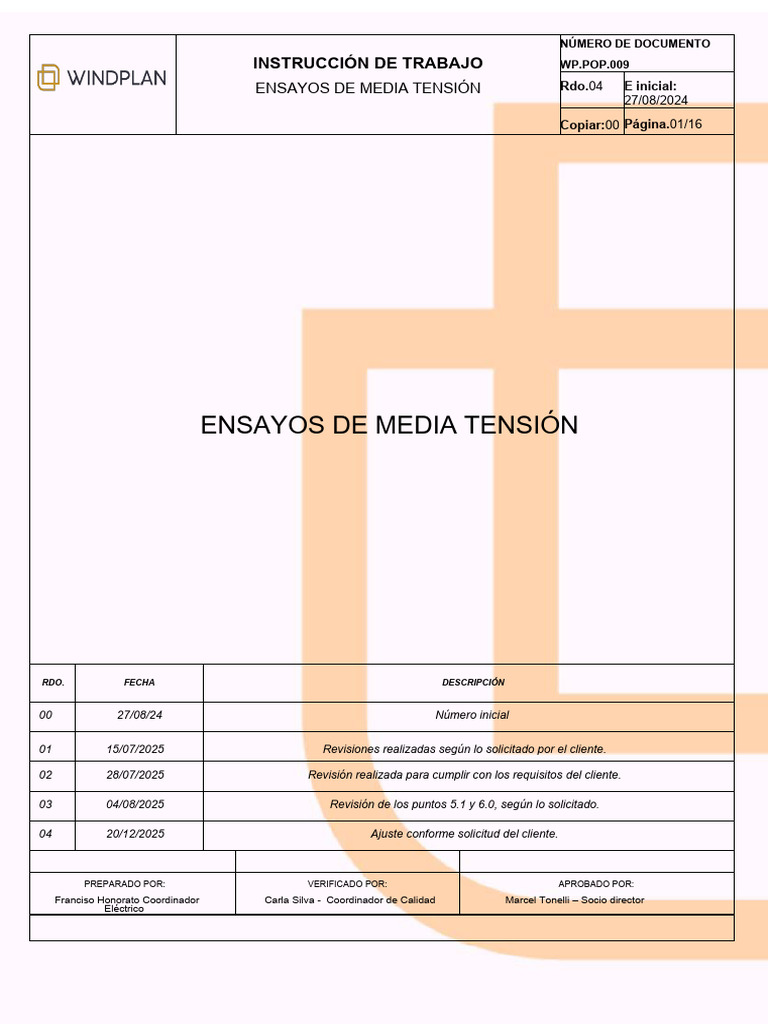 WP.POP.009 – Ensayos de Media Tensión_Rev.04pdf | PDF | Aislador (Electricidad) | Electricidad