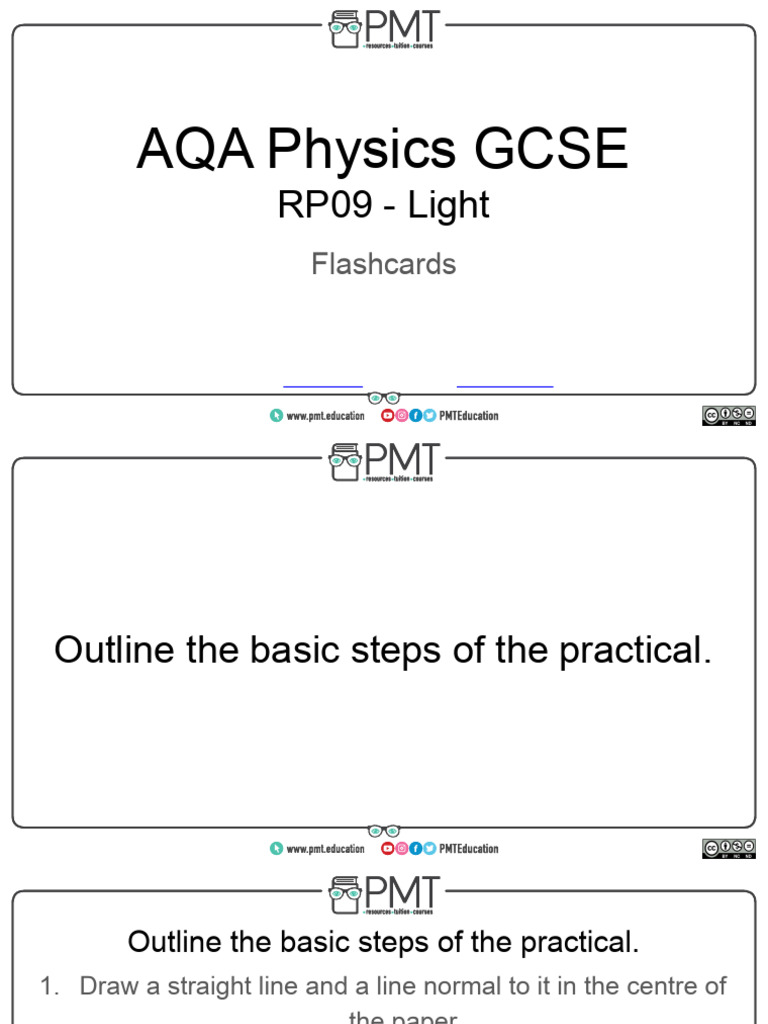 Flashcards - RP 09 Light - AQA Physics GCSE | PDF | Reflection (Physics ...