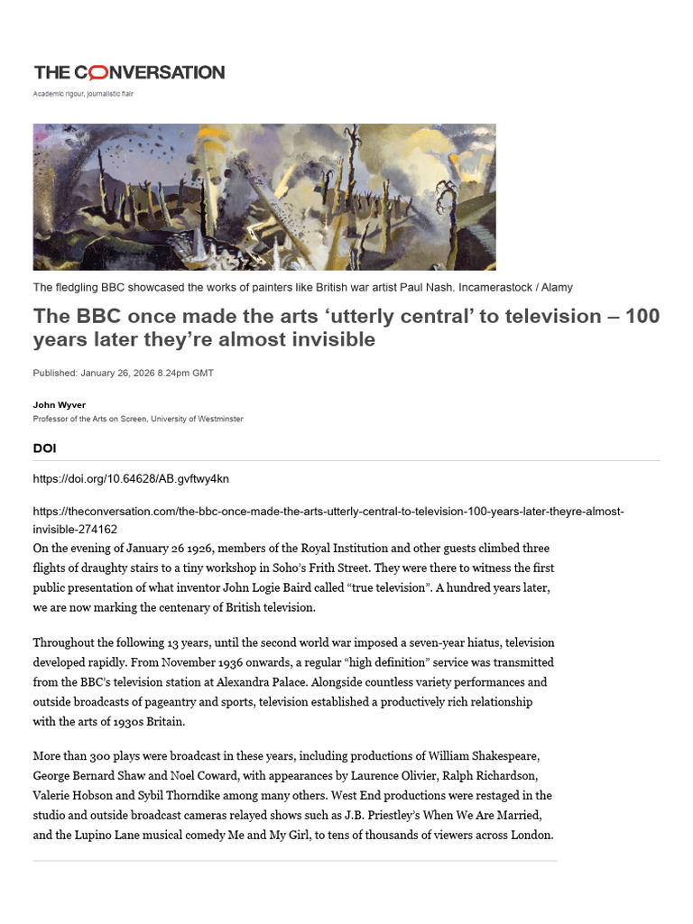 The BBC Once Made The Arts Utterly Central' To Television - 100 Years ...