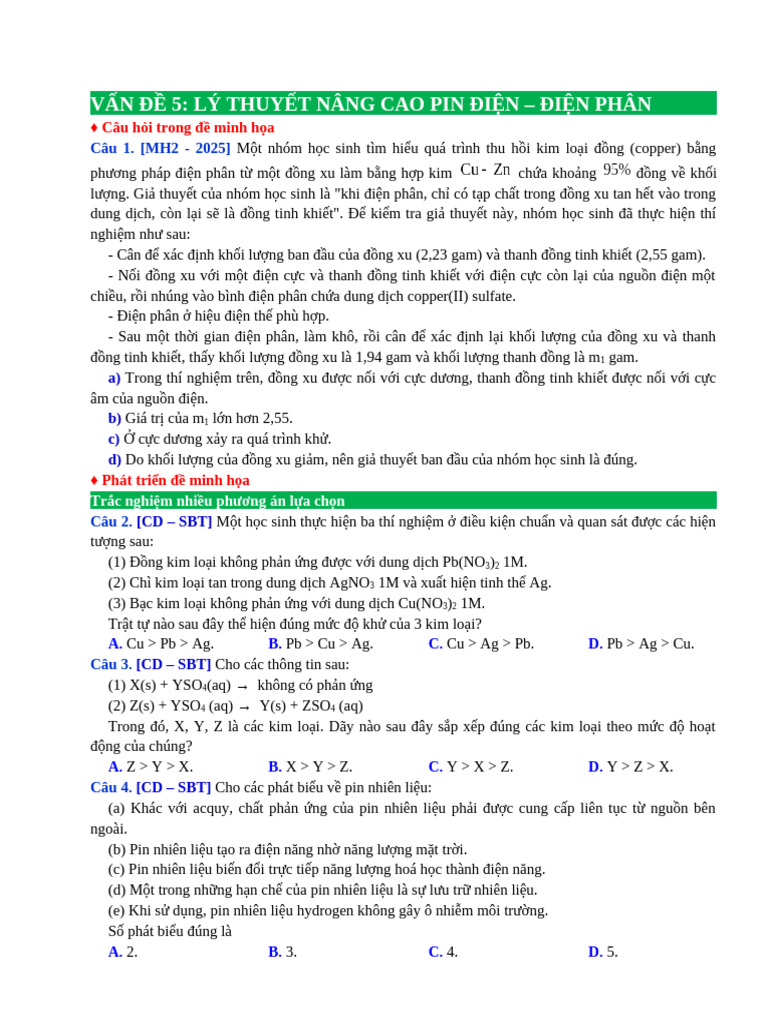 Van de 5, 6 Ly Thuyet Nang Cao Pin Dien, Dien Phan - DCKL. TTB - in | PDF
