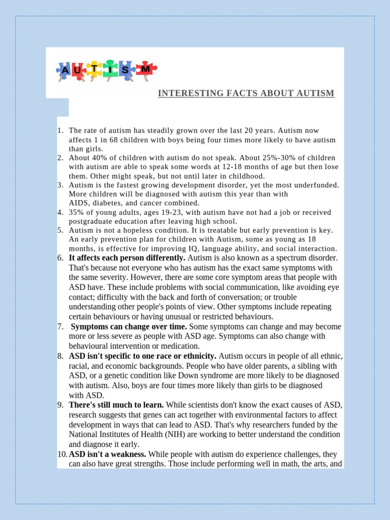 Interesting Facts About Autism | PDF | Autism | Human Development