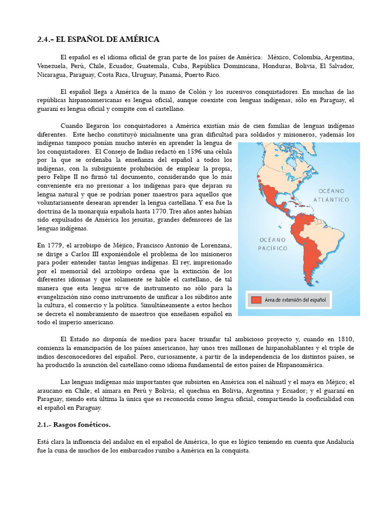 2.4 El EspaÑol en America | PDF | Lengua española | Américas
