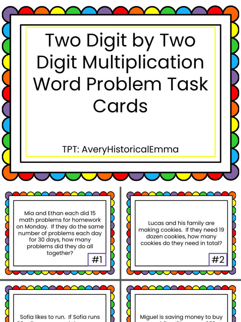 Two-Digit by Two-Digit Multiplication Word Problem Task Cards | PDF