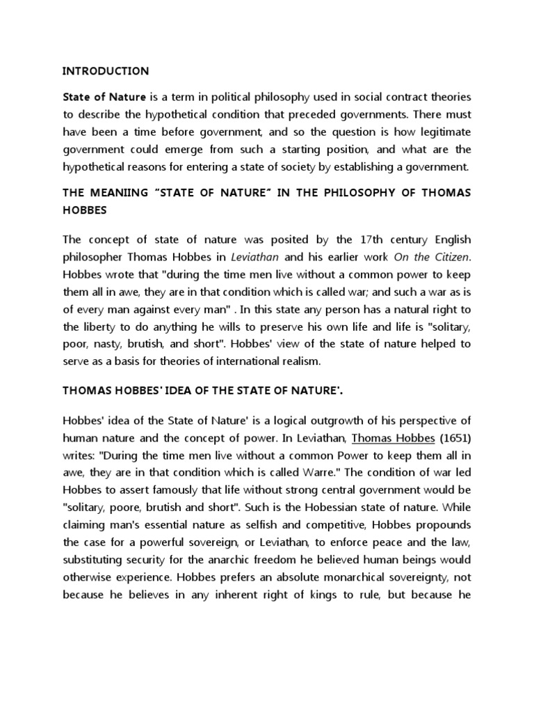 The State of Nature of ThomAS HOOBESS | PDF | Social Contract ...