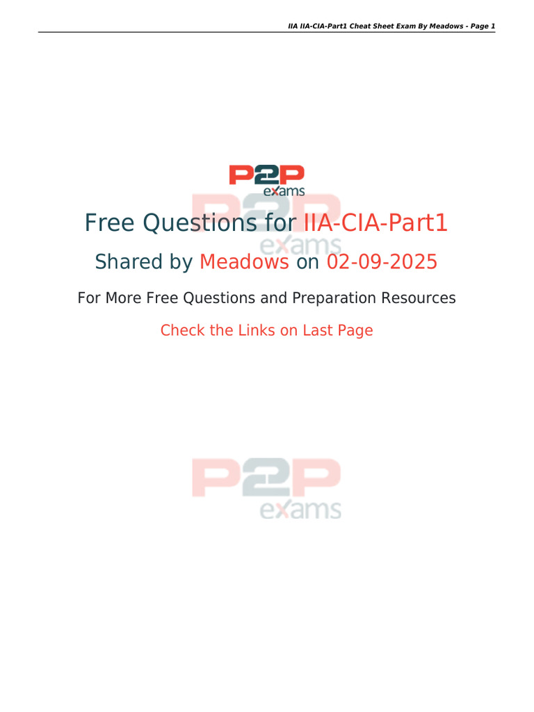 Iia Iia CIA Part1 Cheat Sheet Exam by Meadows | PDF | Internal Audit ...