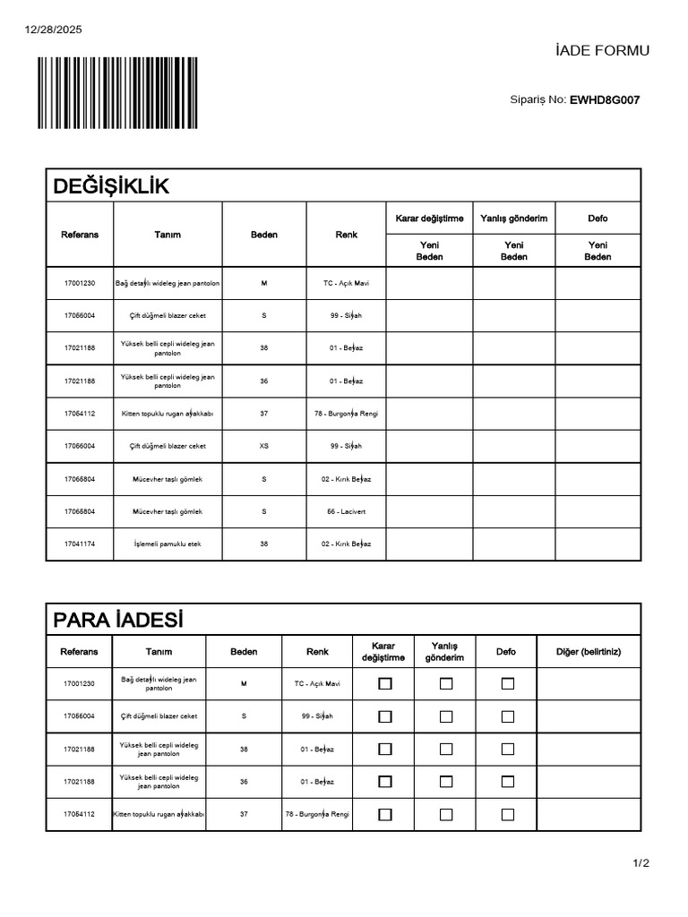 EWHD8G Return Form | PDF