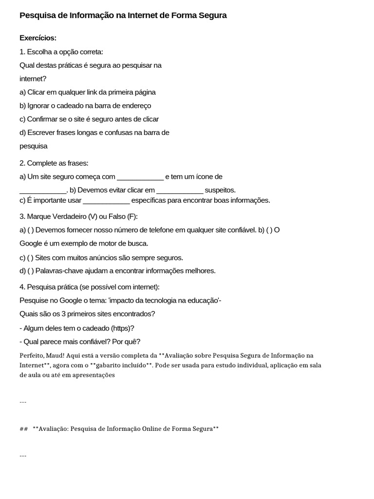 Ficha de Exercicios de TIC | PDF | Internet | Sites