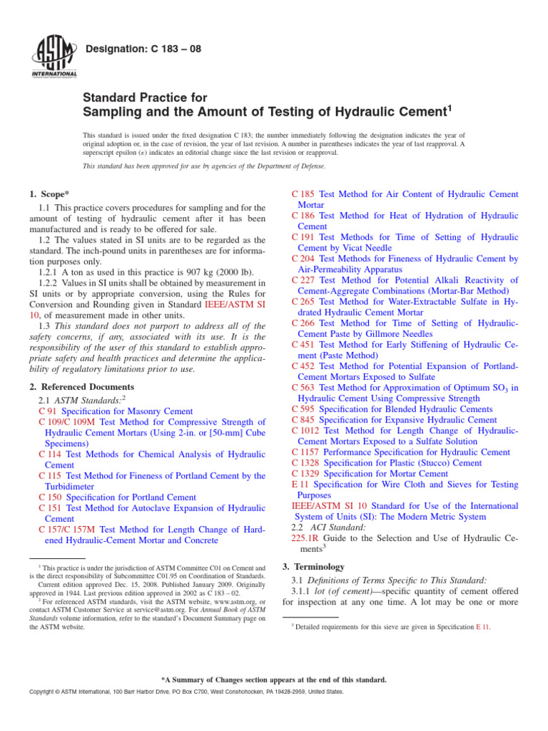 Astm C183 | PDF | Cement | Sampling (Statistics)