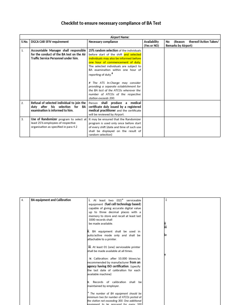 2 BA Test Check List - Final (General) ) | PDF | Calibration | Health Care