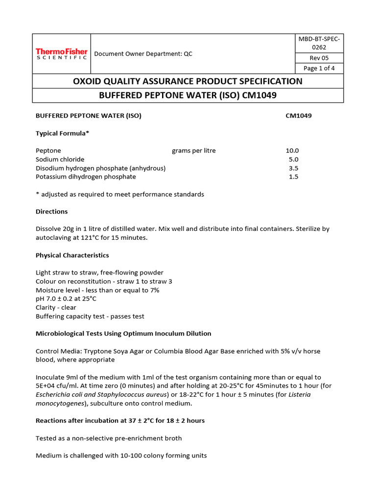 BT-SPEC-0262 | PDF | Sodium | Microbiology