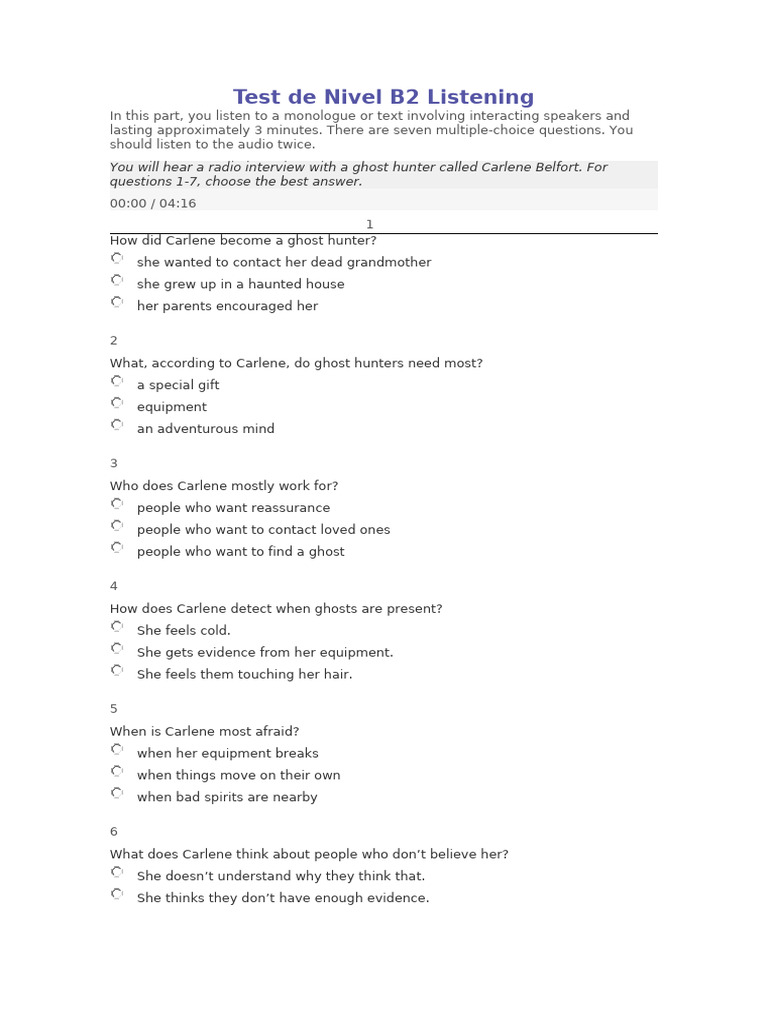 Listening Test de Nivel b2 Opción 2 | PDF