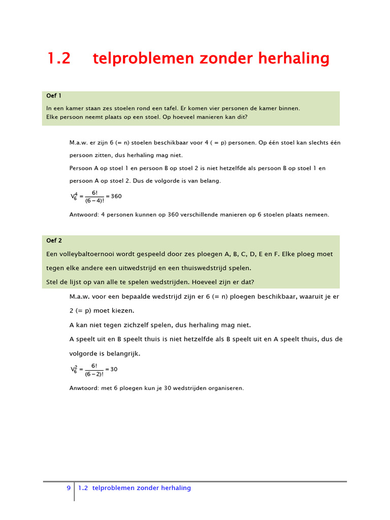 Combinatoriek - 1.2 Telproblemen Zonder Herhaling (Verbetersleutel ...