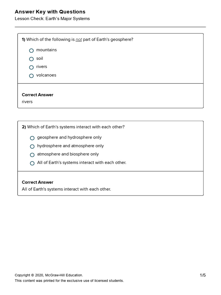 Answer+Key +Earth's+Major+Systems | PDF | Earth | Atmosphere