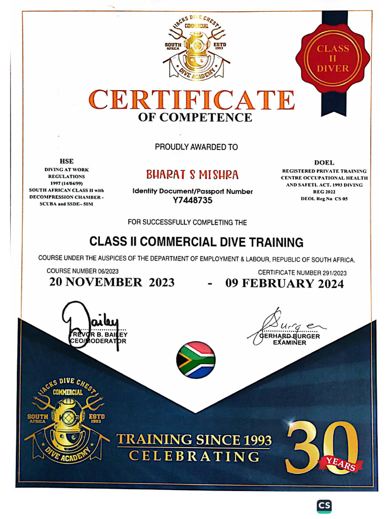 Bharat Diving Certificate | PDF