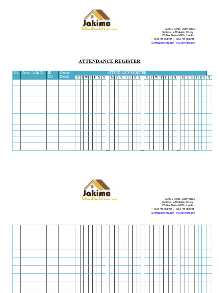 Sample Attendance Register | PDF
