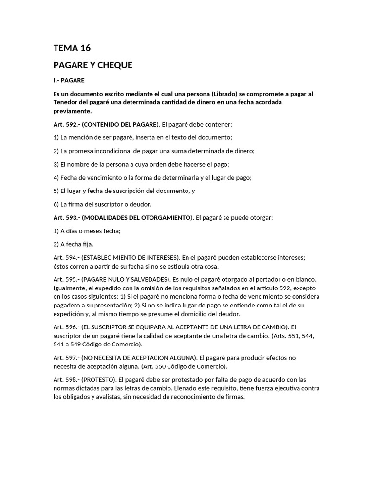 Tema 16 Pagare y Cheque | PDF | Cheque