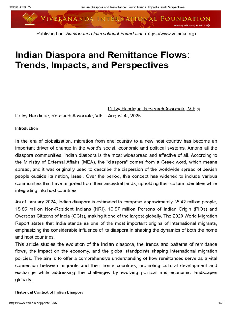 Indian Diaspora and Remittance Flows - Trends, Impacts, and ...
