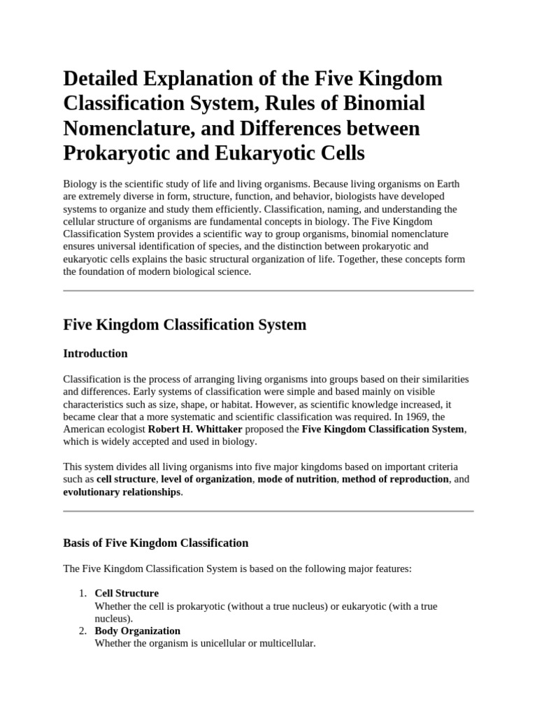 Detailed Explanation of the Five Kingdom Classification System | PDF ...