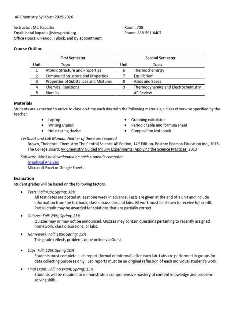2025 26 AP Chemistry Syllabus | PDF | Chemical Reactions | Chemical ...