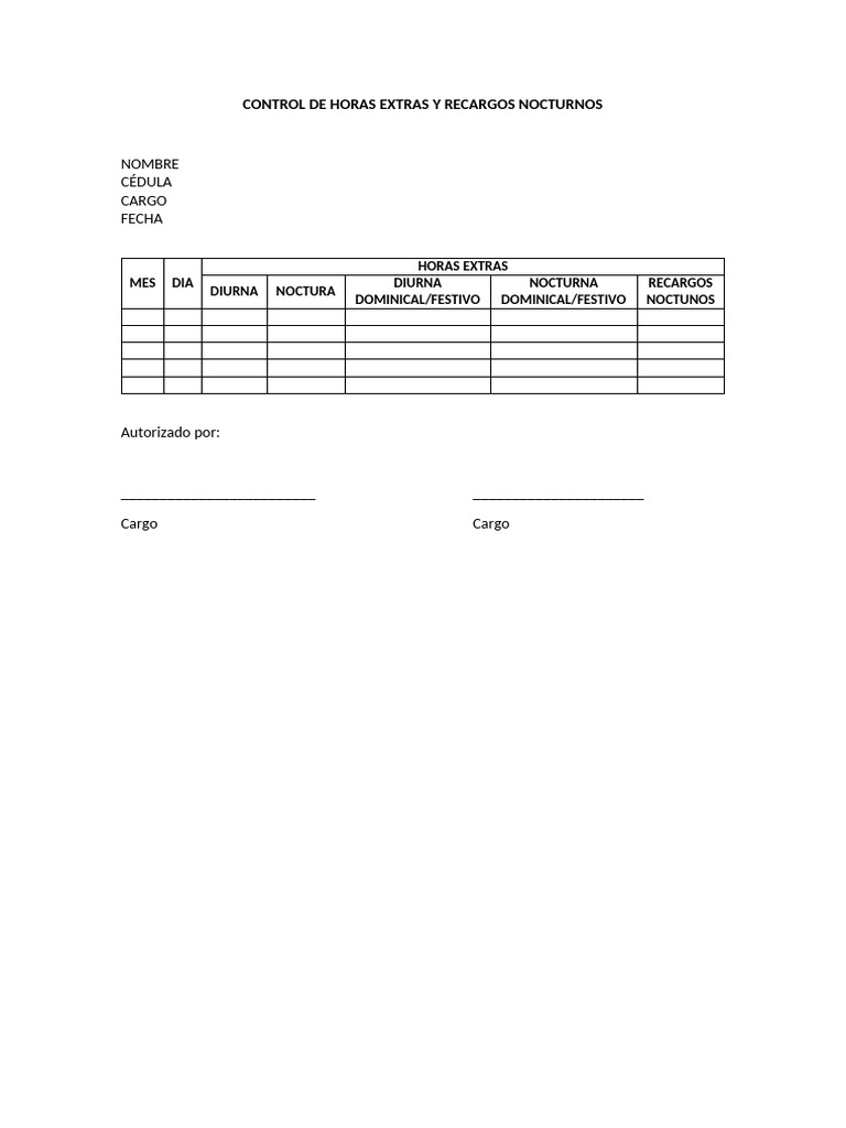 Formatos Horas Extras | PDF