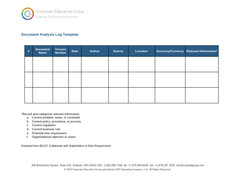 Document Analysis Log Template | PDF