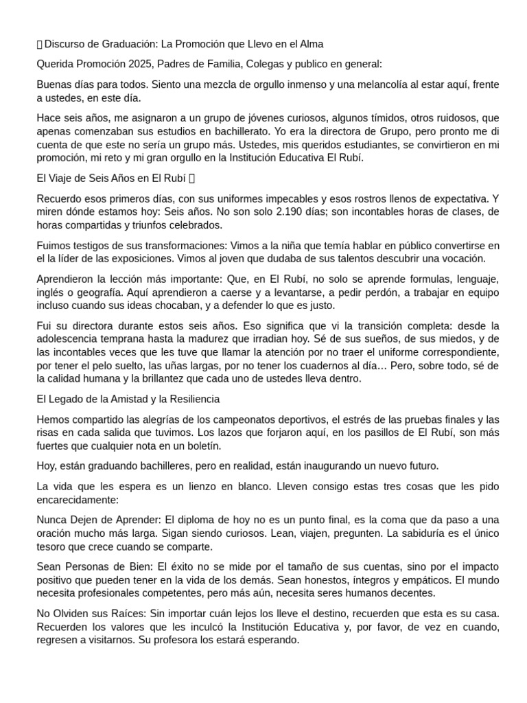 ? Discurso de Graduación | PDF