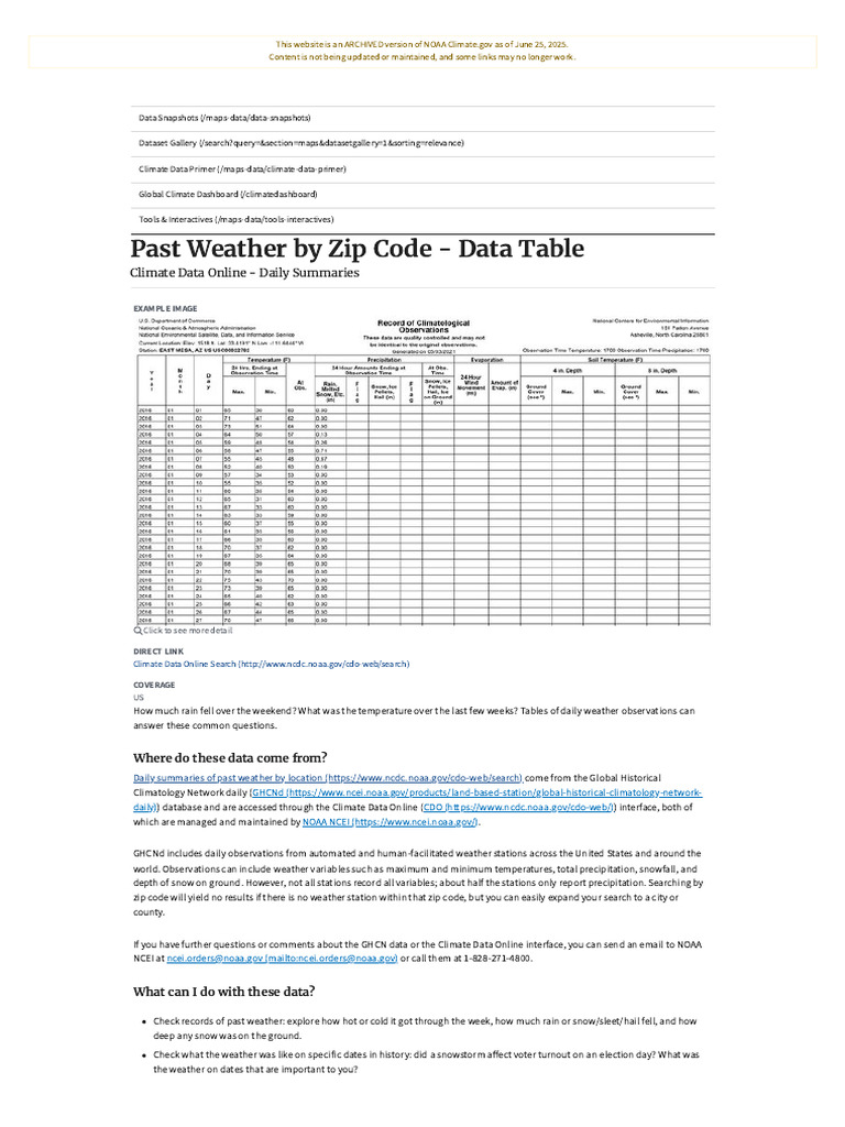 Past Weather by Zip Code - Data Table _ NOAA Climate.gov | PDF ...