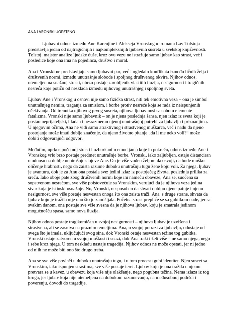 Ana I Vronski Uopsteno | PDF
