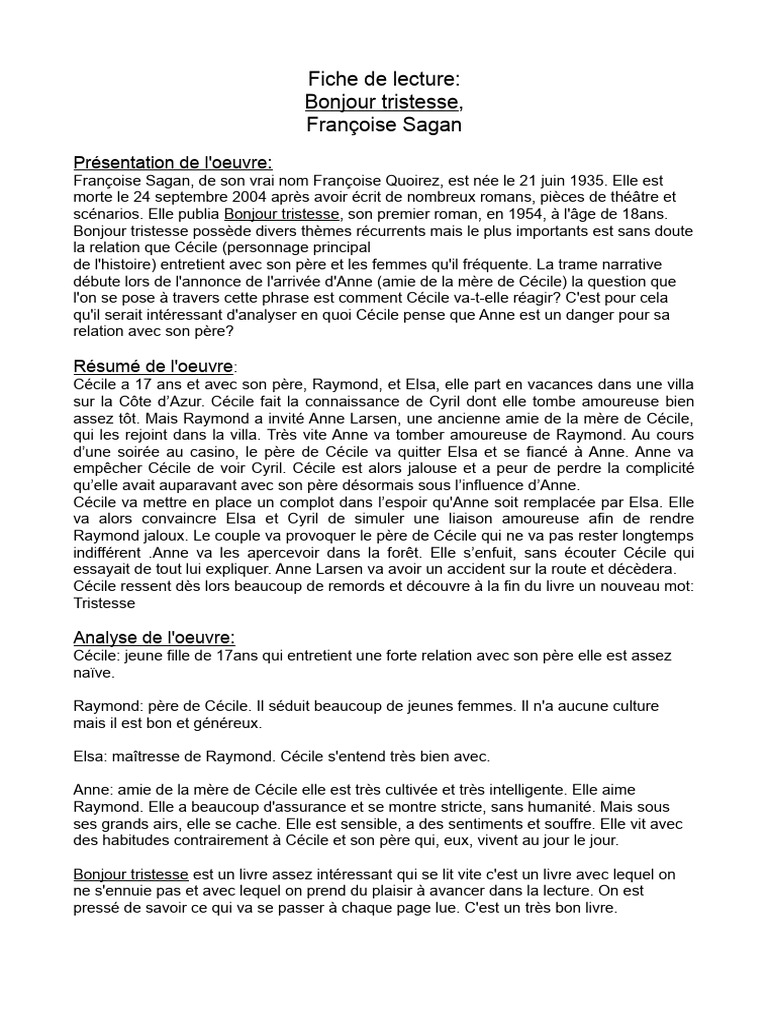 Bonjour Tristesse | PDF