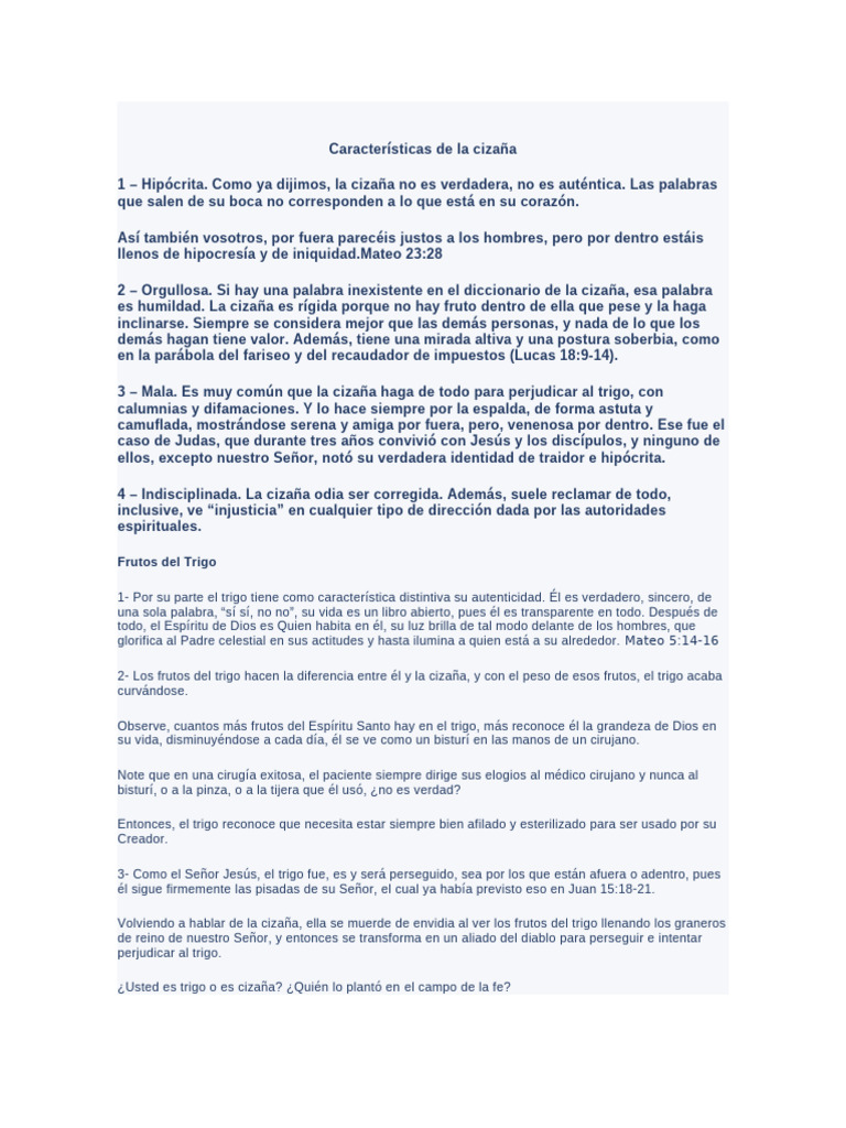 Características de La Cizaña | PDF | Evangelios canónicos | Contenido ...