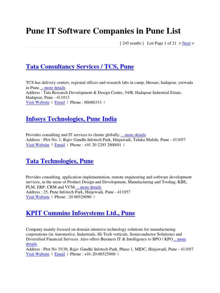 Pune IT Software Companies in Pune List | PDF | Information Technology ...