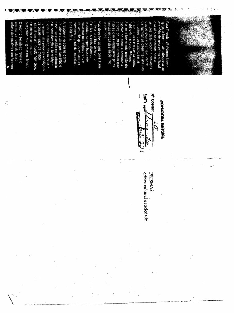 13 - Theodor Adorno - Prismas | PDF | Max Weber | Sociologia