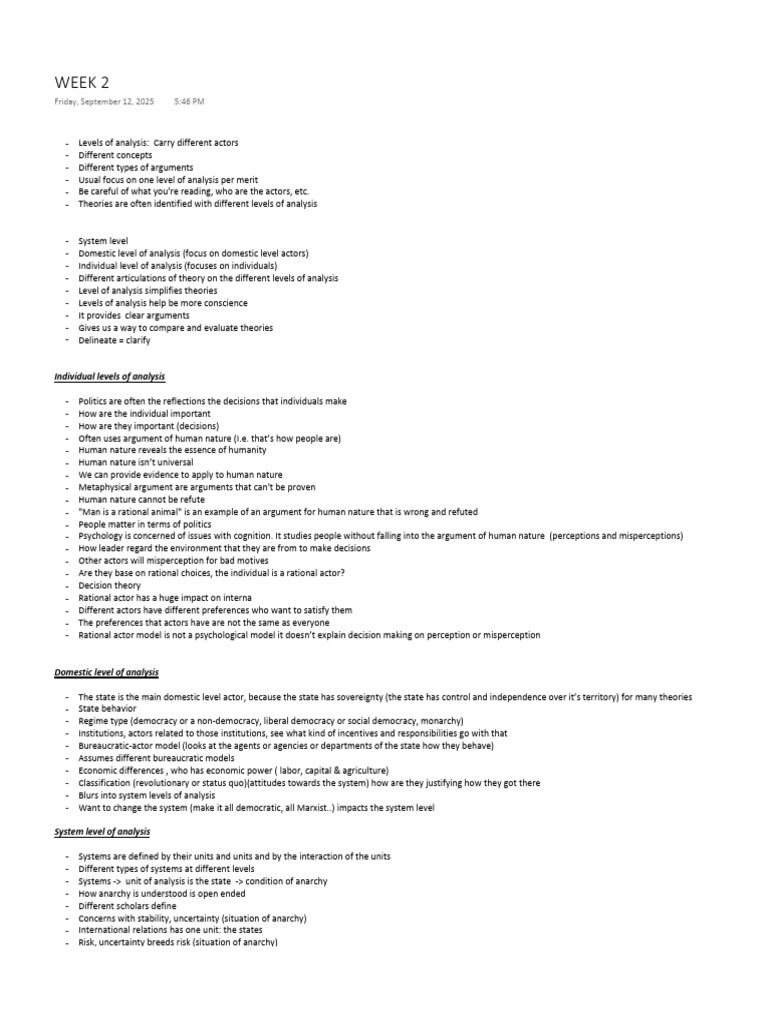 Levels of Analysis To Neo Realism | PDF | State (Polity) | Rationality