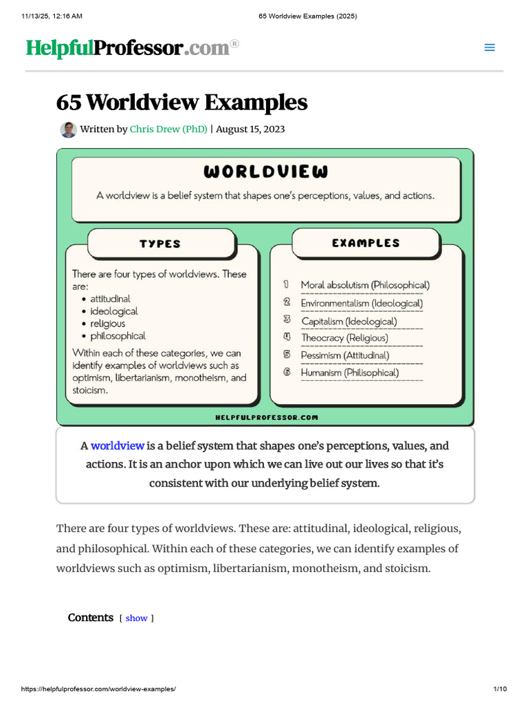 65 Worldview Examples (2025) | PDF | Individualism | Religious Pluralism