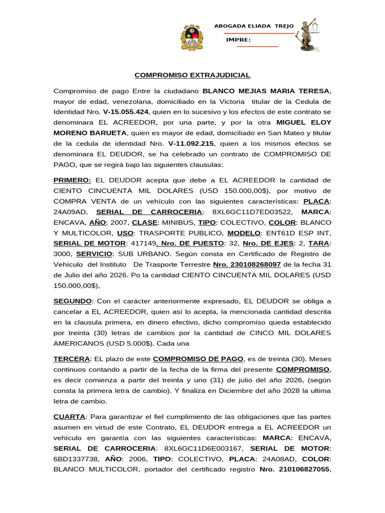 Compromiso Extrajudicial Peco | PDF | Pagos | Pagaré