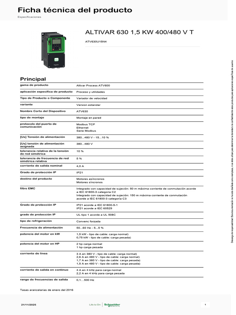Schneider Electric Altivar-Process-ATV600 ATV630U15N4 | PDF ...