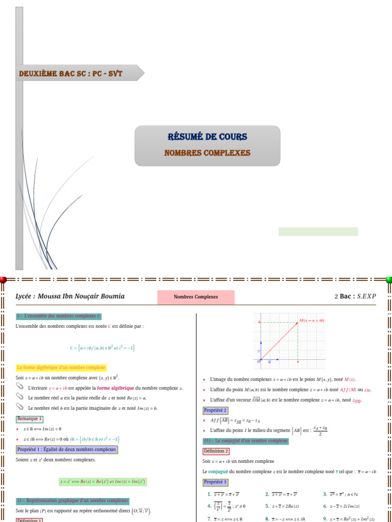 Résumé Nombres Complexes | PDF | Nombre complexe | Algèbre générale