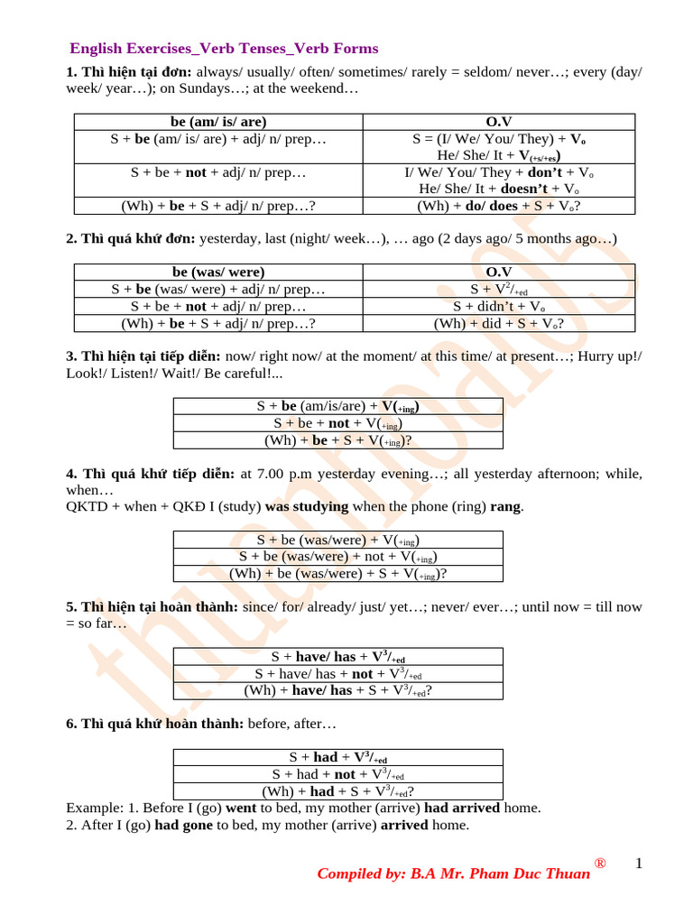 1. English Exercises_Verb Tenses_Verb Forms_ | PDF