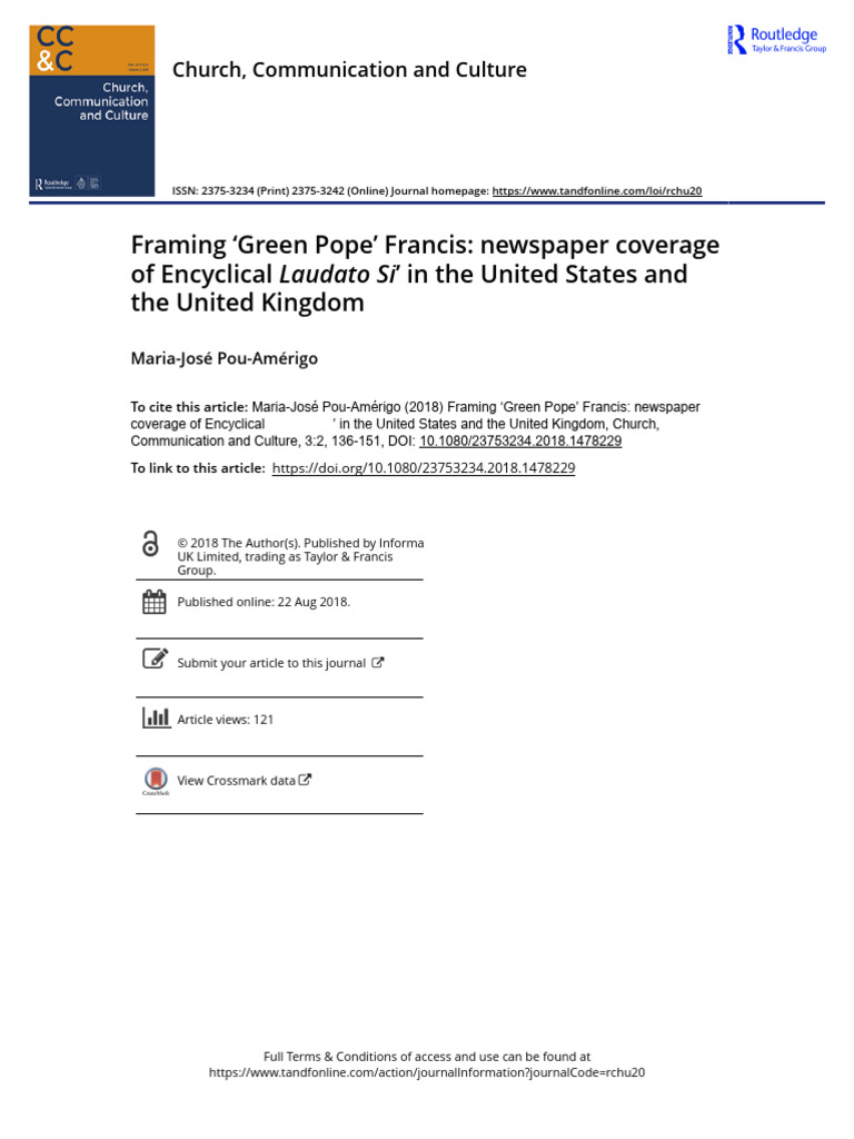 Framing Green Pope Francis, Newspaper Coverage of Laudato Si in the US ...