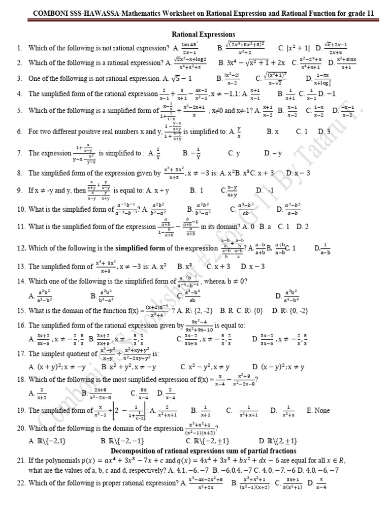 Maths Gr 11 Worksheet on Rational Functions (3) | PDF | Asymptote | Elementary Mathematics